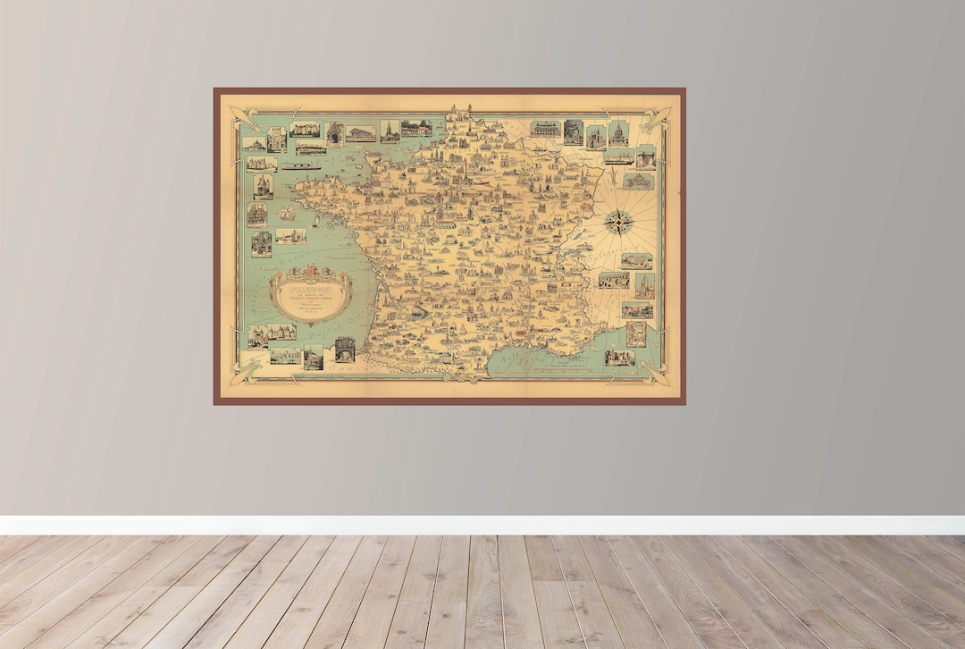 Old Map of France, Vintage Pictorial Map, Vintage Map Poster, Vintage ...