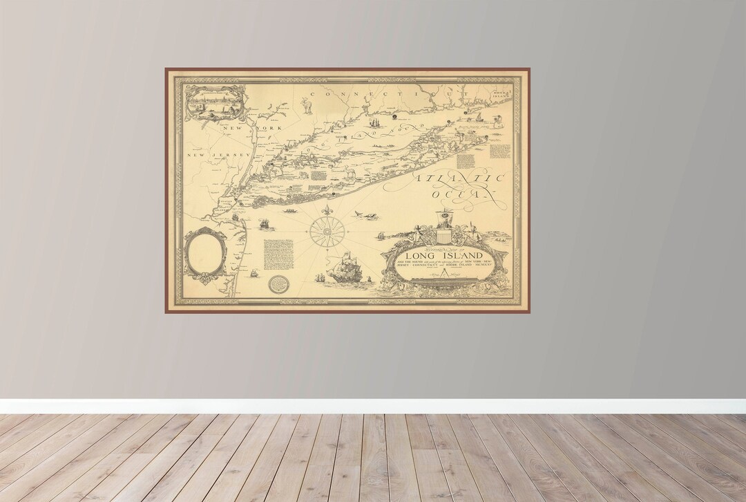 Old Map of Long Island, Vintage Map Poster, Vintage Pictorial Map ...