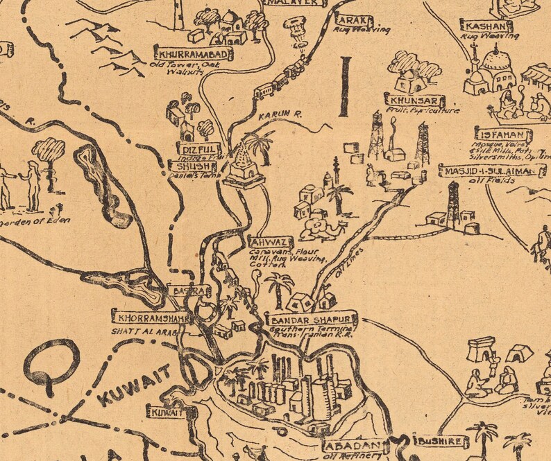 Old Map of Iranian Vintage Map Postervintage Pictorial Map - Etsy