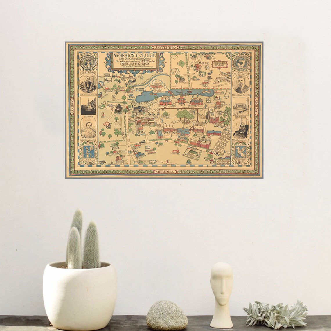 Vintage Wheaton College Map Print, Massachusetts Pictorial Art - Etsy