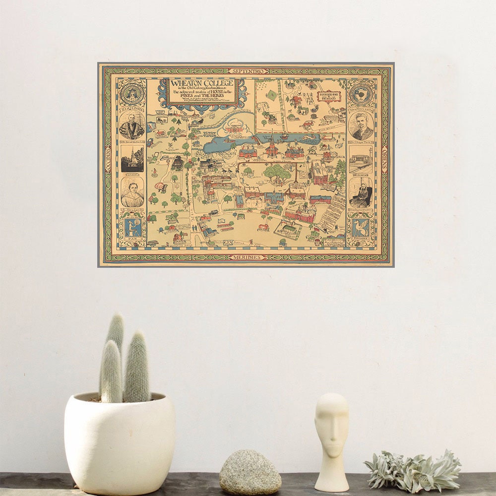 Vintage Wheaton College Map Print, Massachusetts Pictorial Art - Etsy