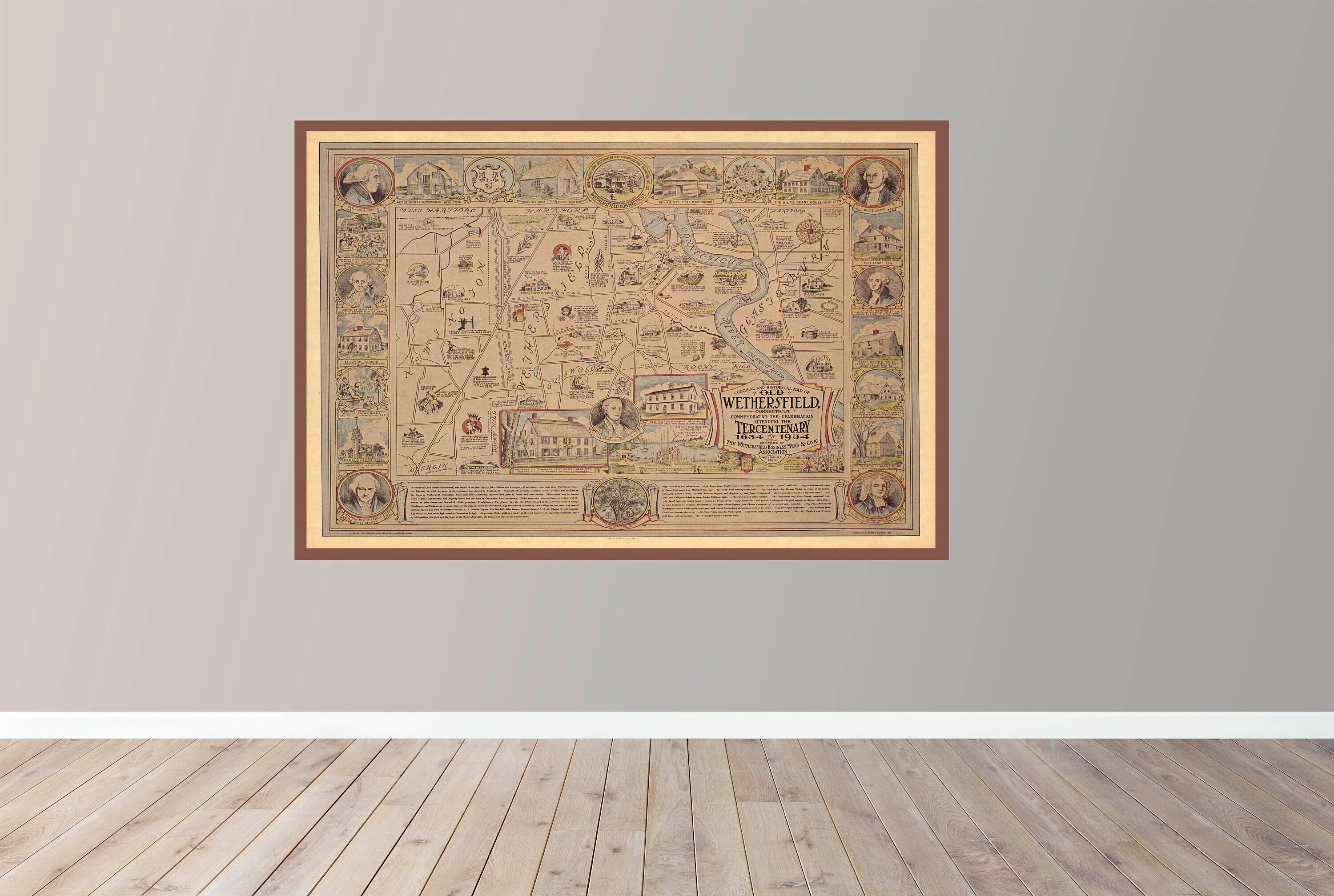 Old Map of Wethersfield, Pictorial Map Poster, Vintage Map Poster ...