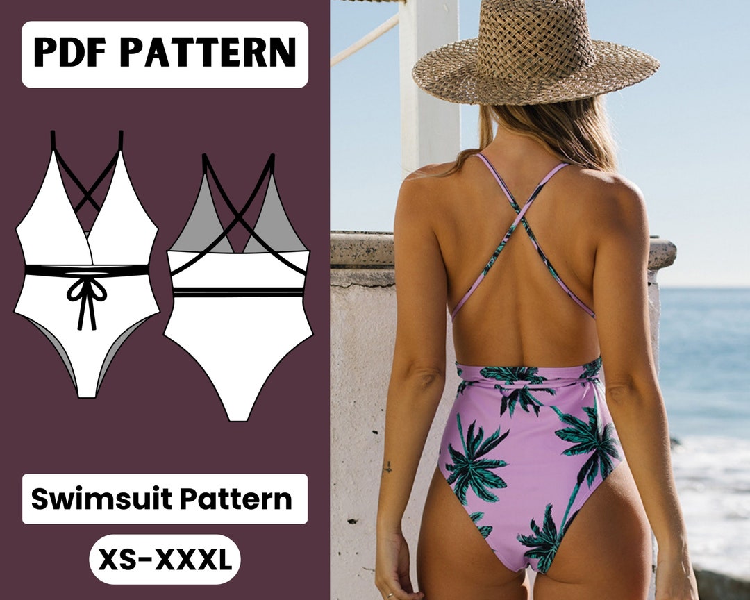 Cross Straps Backless One Piece Swimsuit Swimsuit Pattern Pdf, Sewing Pattern, Bikini Pattern ...