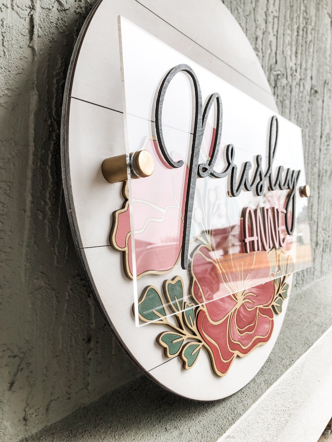 Floral Acrylic Stacked Sign Wooden Custom Name Sign Floral Nursery Sign ...