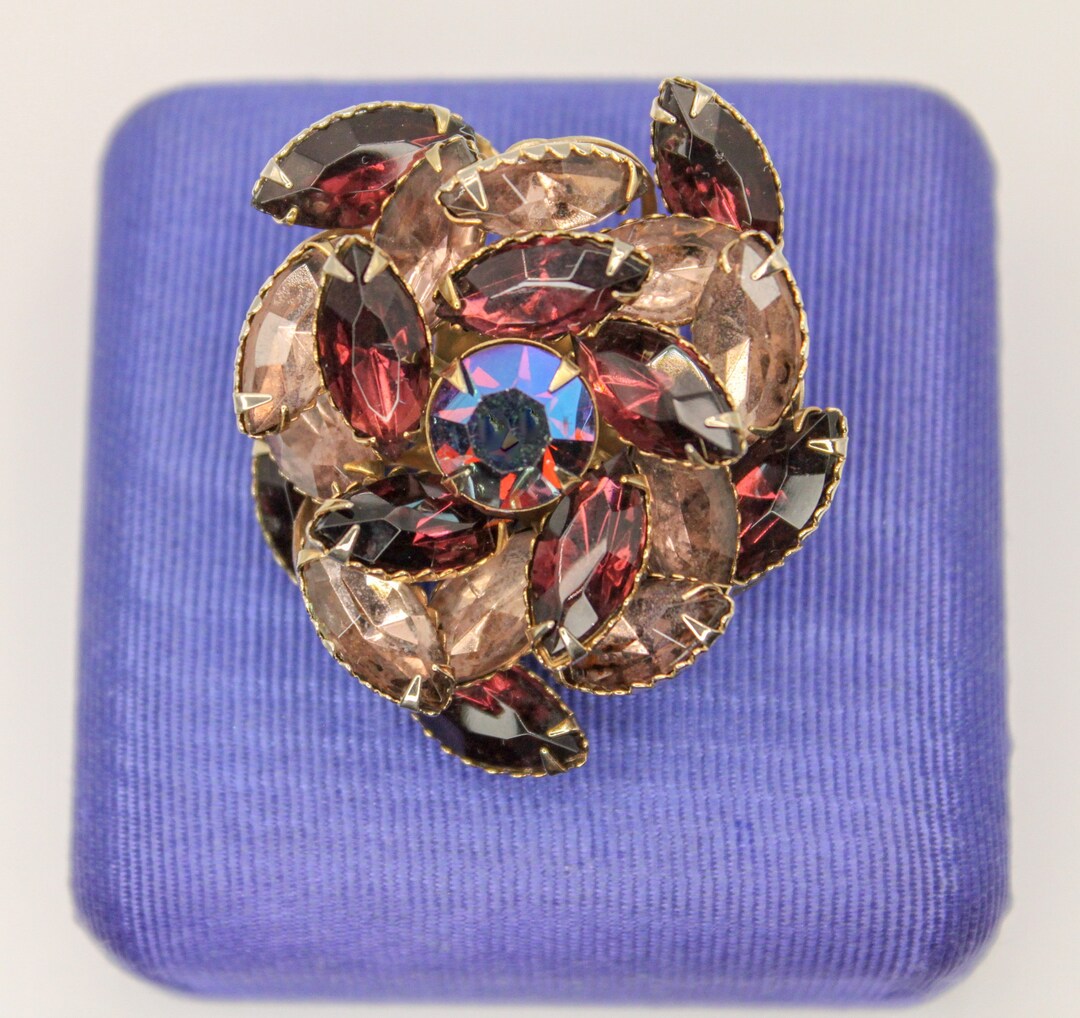 Beau Jewels Vintage Large Domed Layered Navette Brooch Purple Pink AB ...