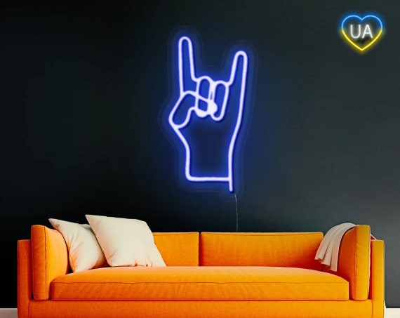 Rock Hand Neon Sign Hook Em Horns Wall Decor Hand Gesture - Etsy