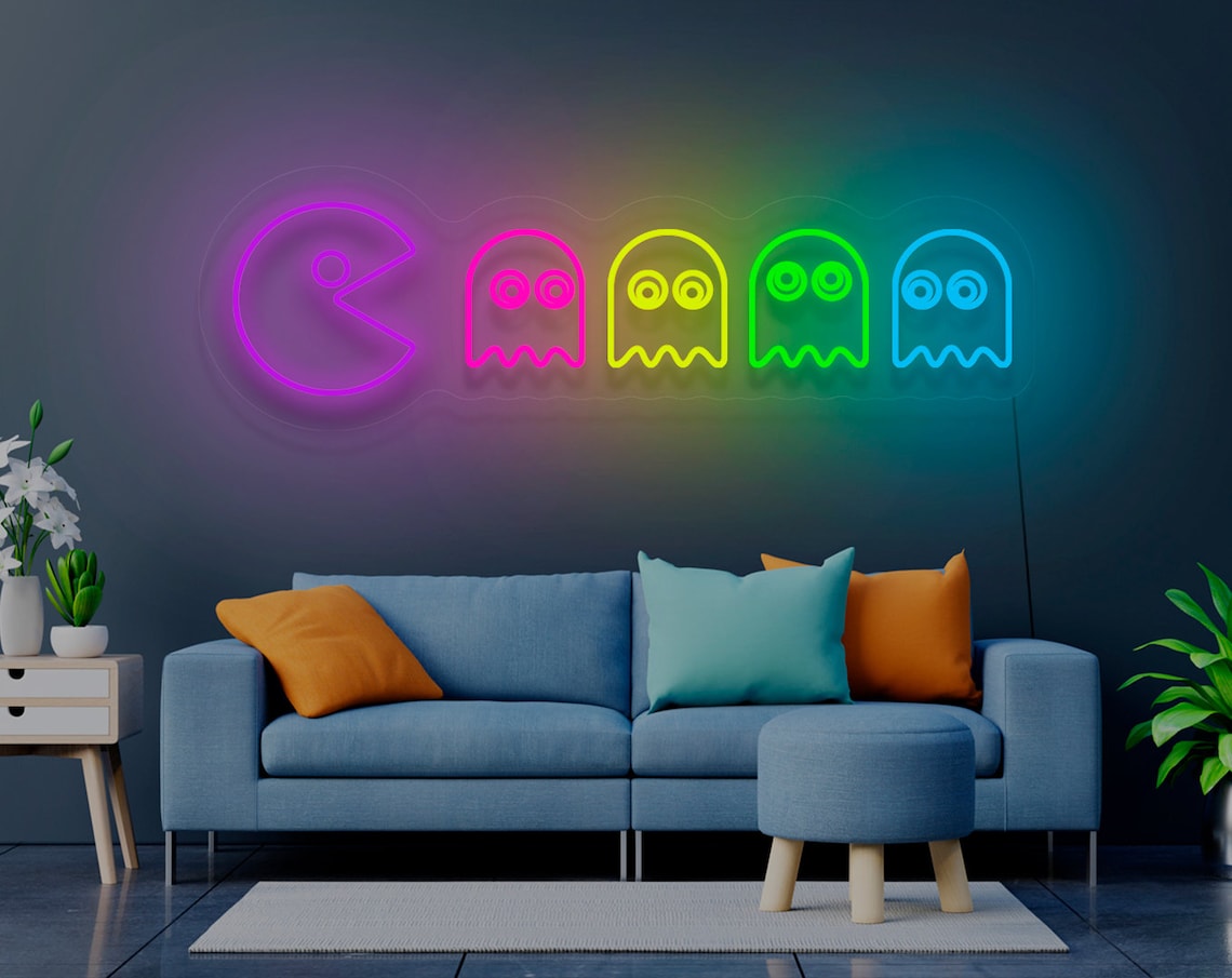 Pac man light neon Pac man neon sign Pac man wall art neon | Etsy