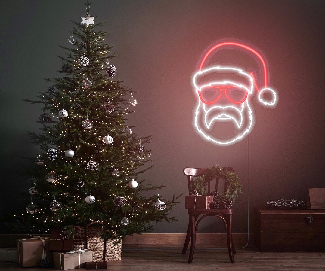 Santa Neon Sign Hipster Santa Neon Sign Christmas - Etsy