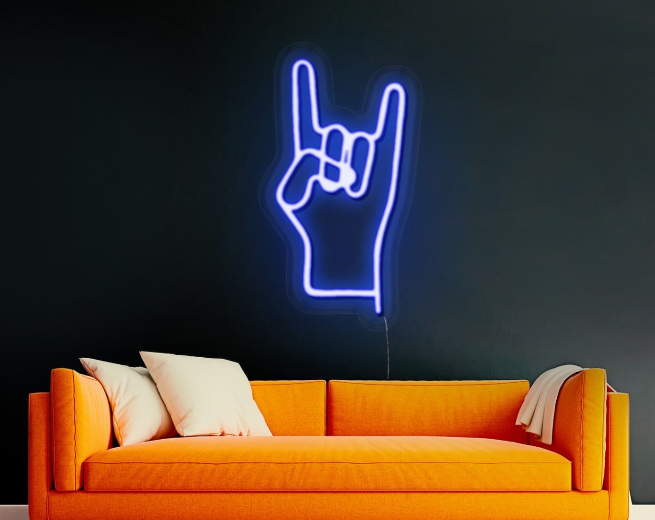 Rock Hand Neon Sign, Hook Em Horns Wall Decor, Hand Gesture Neon Rock ...