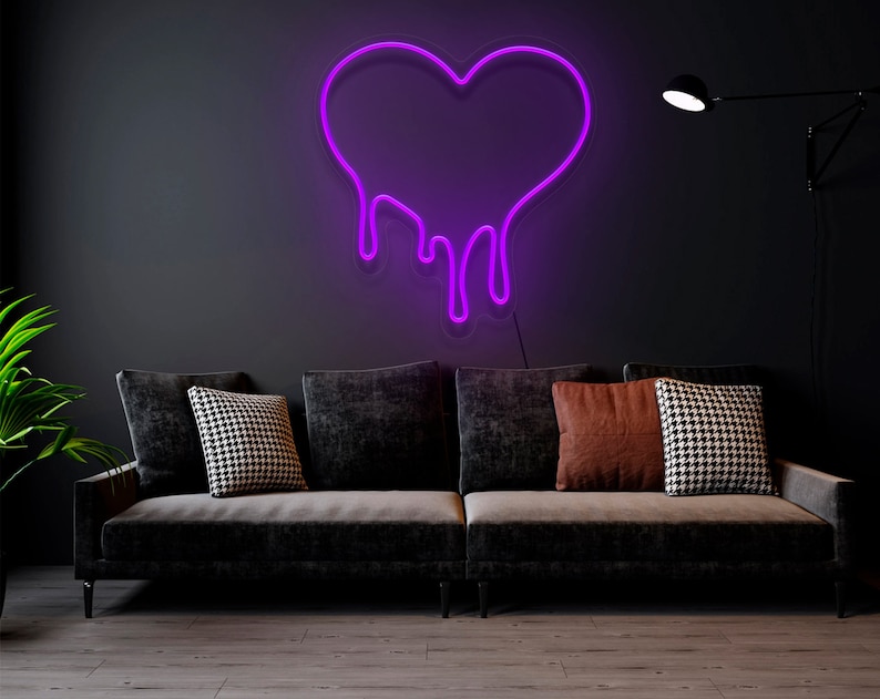 Dripping heart neon sign Neon sign bedroom heart Neon light | Etsy