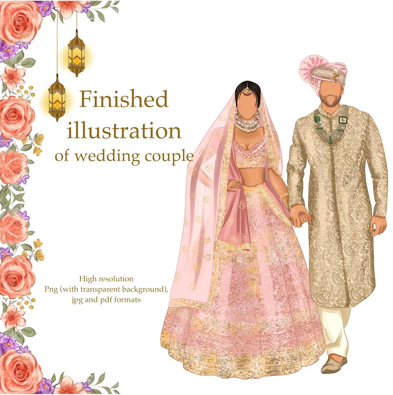 Indian Wedding Couple Illustration, Bride and Groom in National Attire ...
