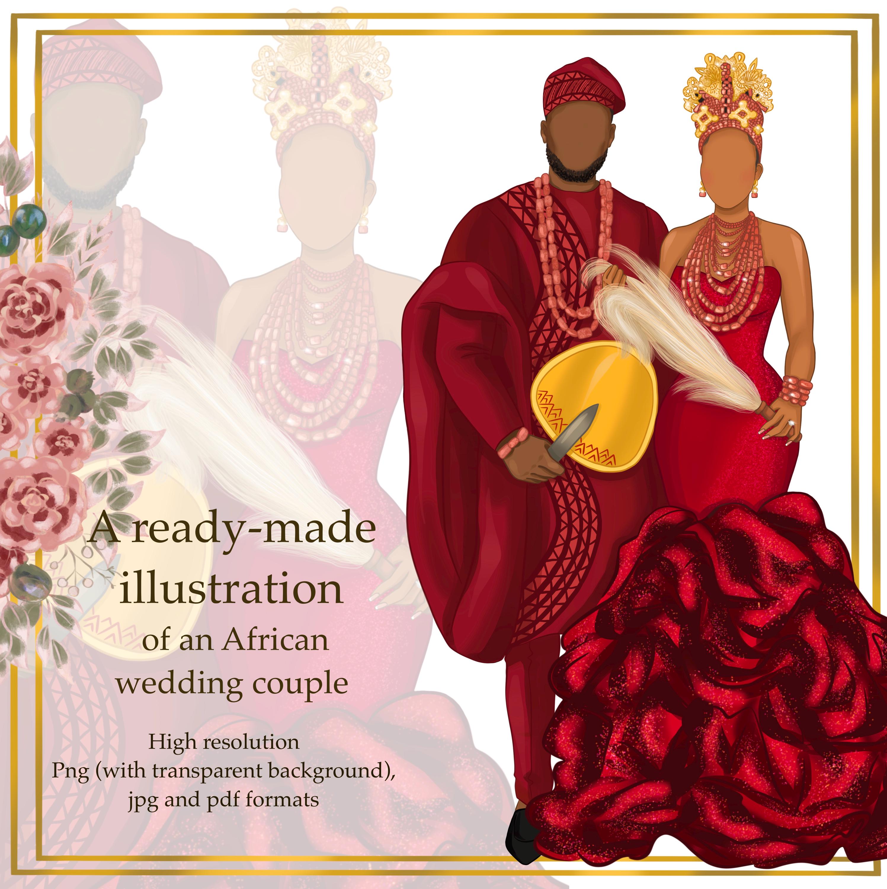 African Wedding Couple Illustration: Hand Drawn Portrait, Traditional ...