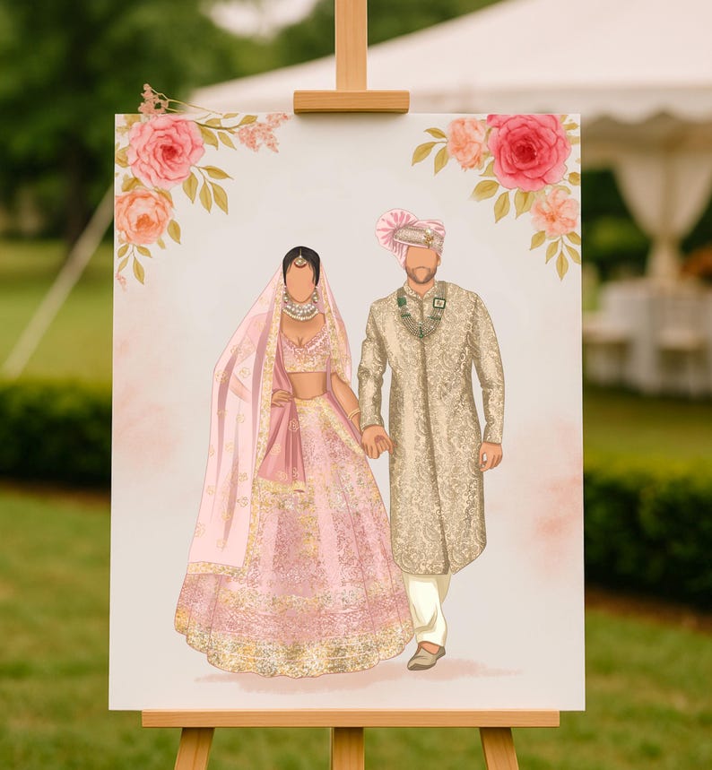 Indian Wedding Couple Illustration, Bride and Groom in National Attire ...