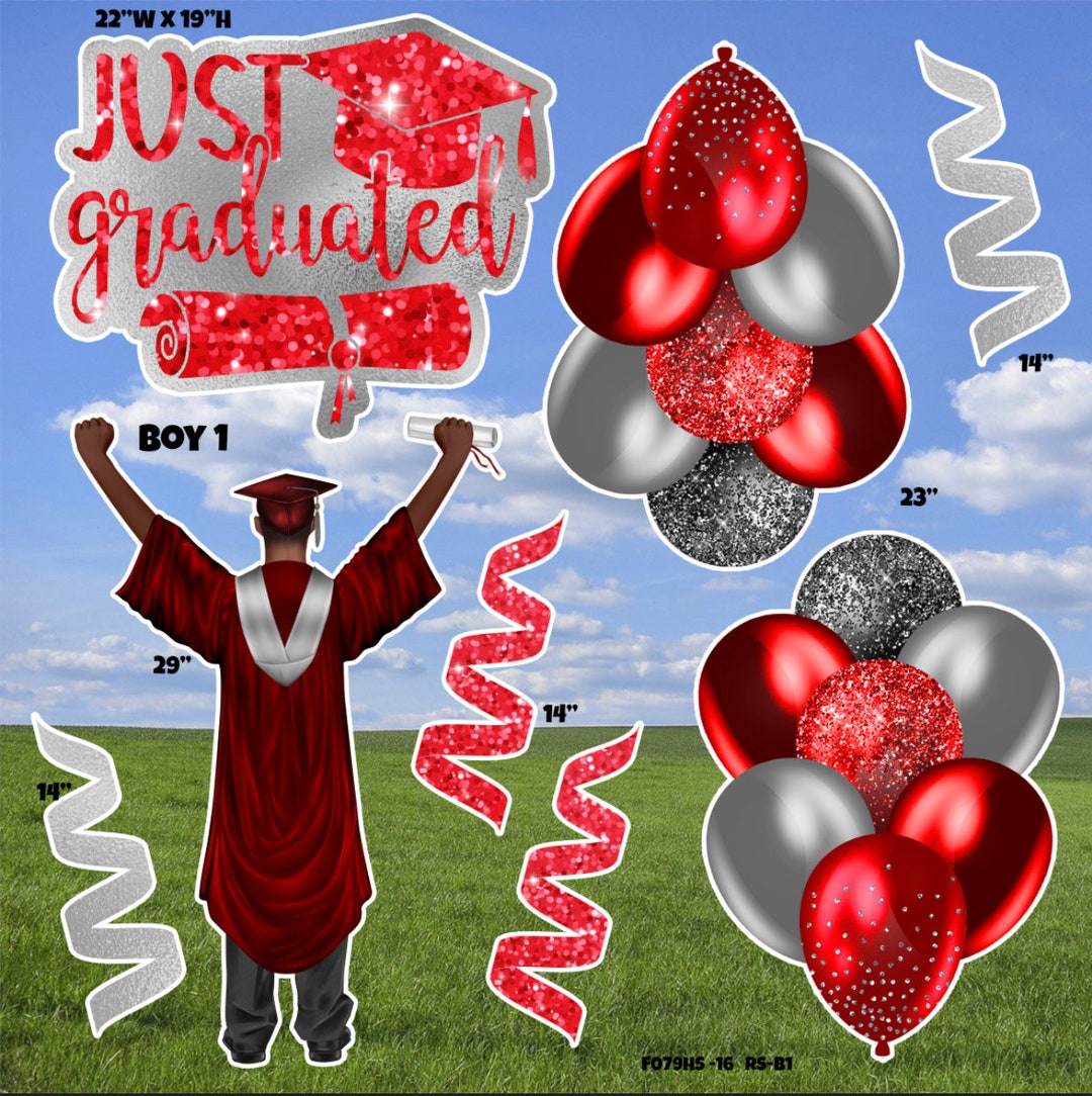 Graduation Flair W/ Graduate Half Sheet Red & Silver Yard Cards - Etsy