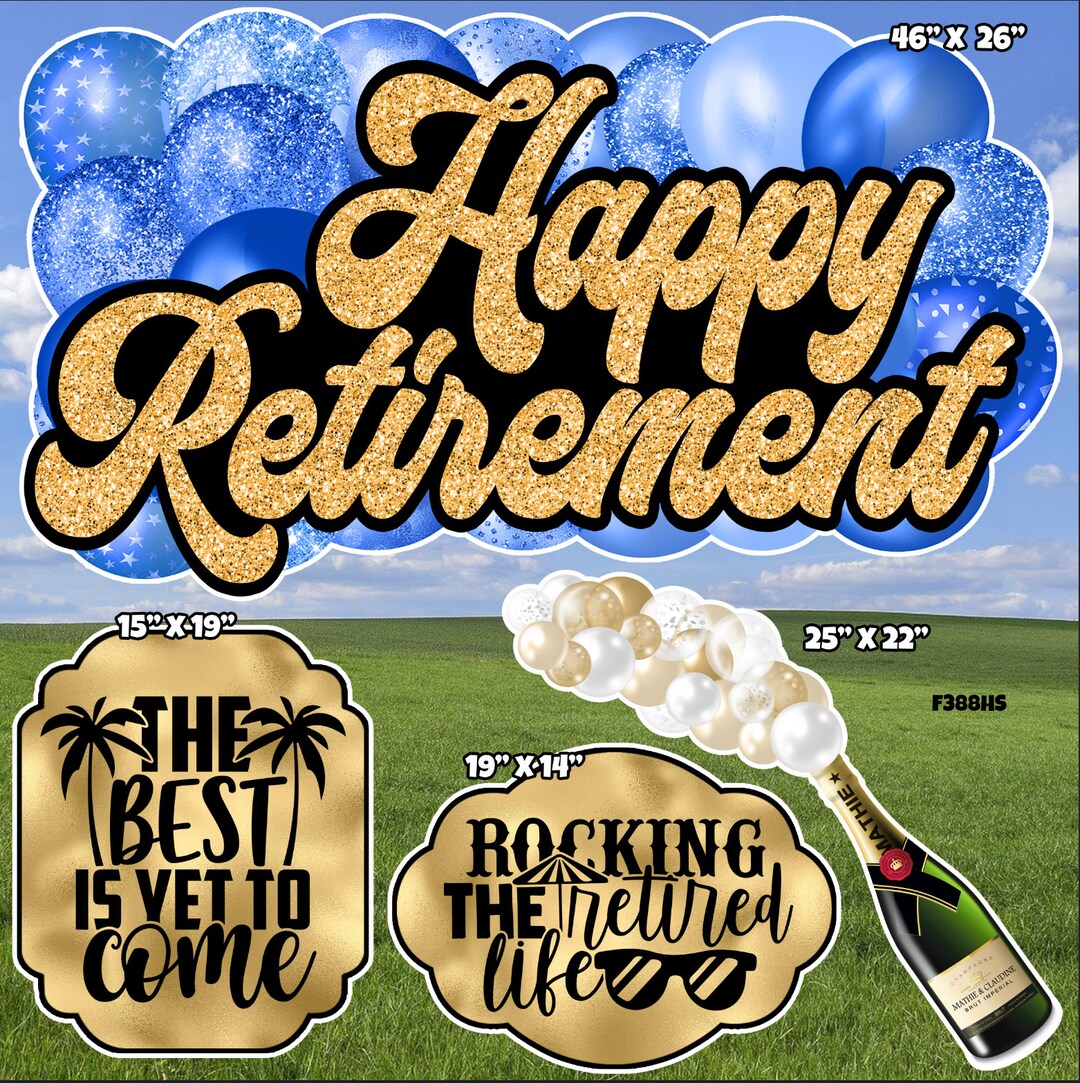 Happy Retirement Sign and Flair Gold/silver & Blue Yard Cards - Etsy
