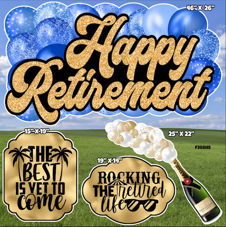 Happy Retirement Sign and Flair Gold/silver & Blue Yard Cards - Etsy