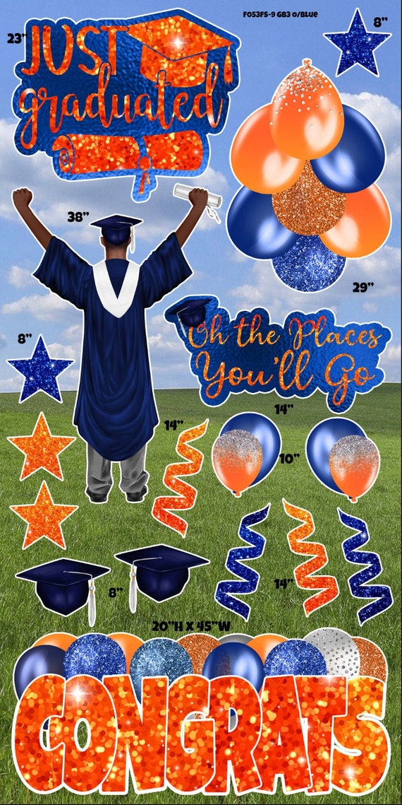 Graduation Orange & Blue CONGRATS Flair Yard Cards - Etsy