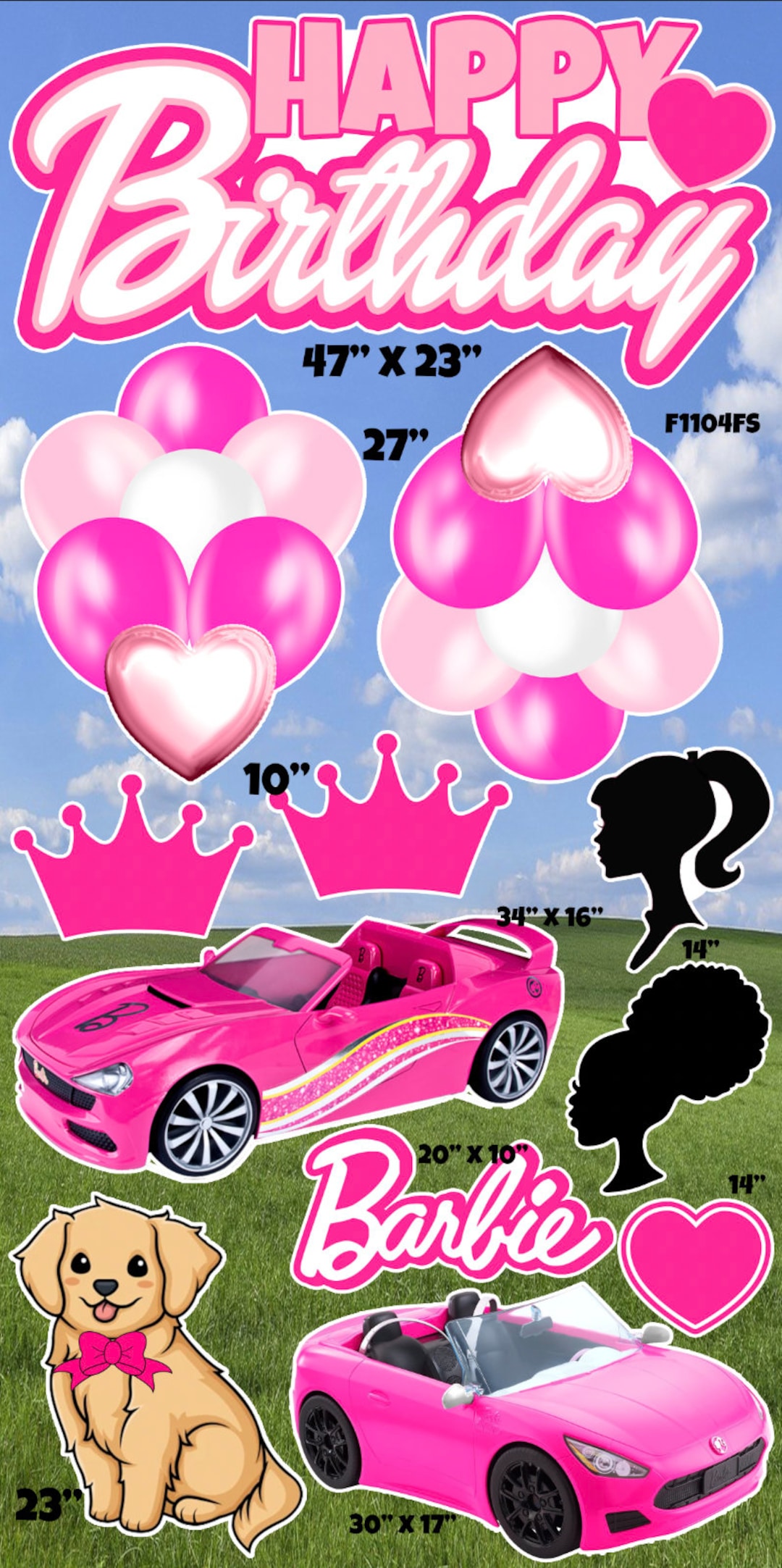 Happy Birthday Pink and White Barbie Doll Sign & Filers Yard Cards - Etsy