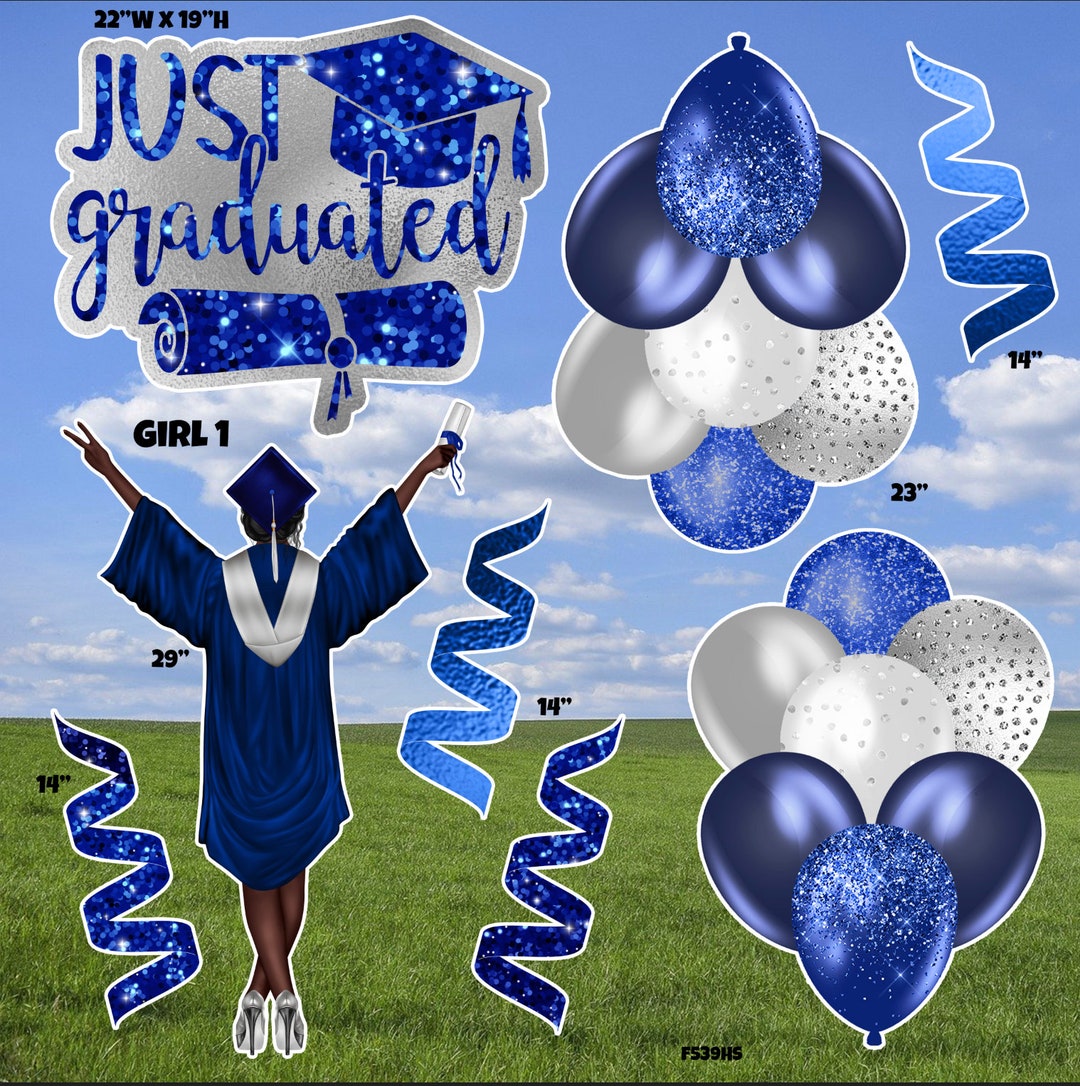 Graduation Flair W/ Graduate Half Sheet Blue, Silver & White Yard Cards ...