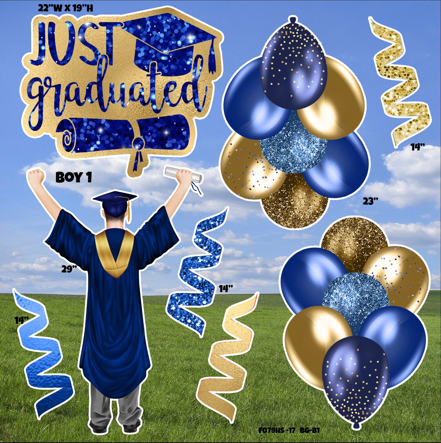 Graduation Flair w/ Graduate Blue & Gold Half Sheet Yard Cards | Etsy