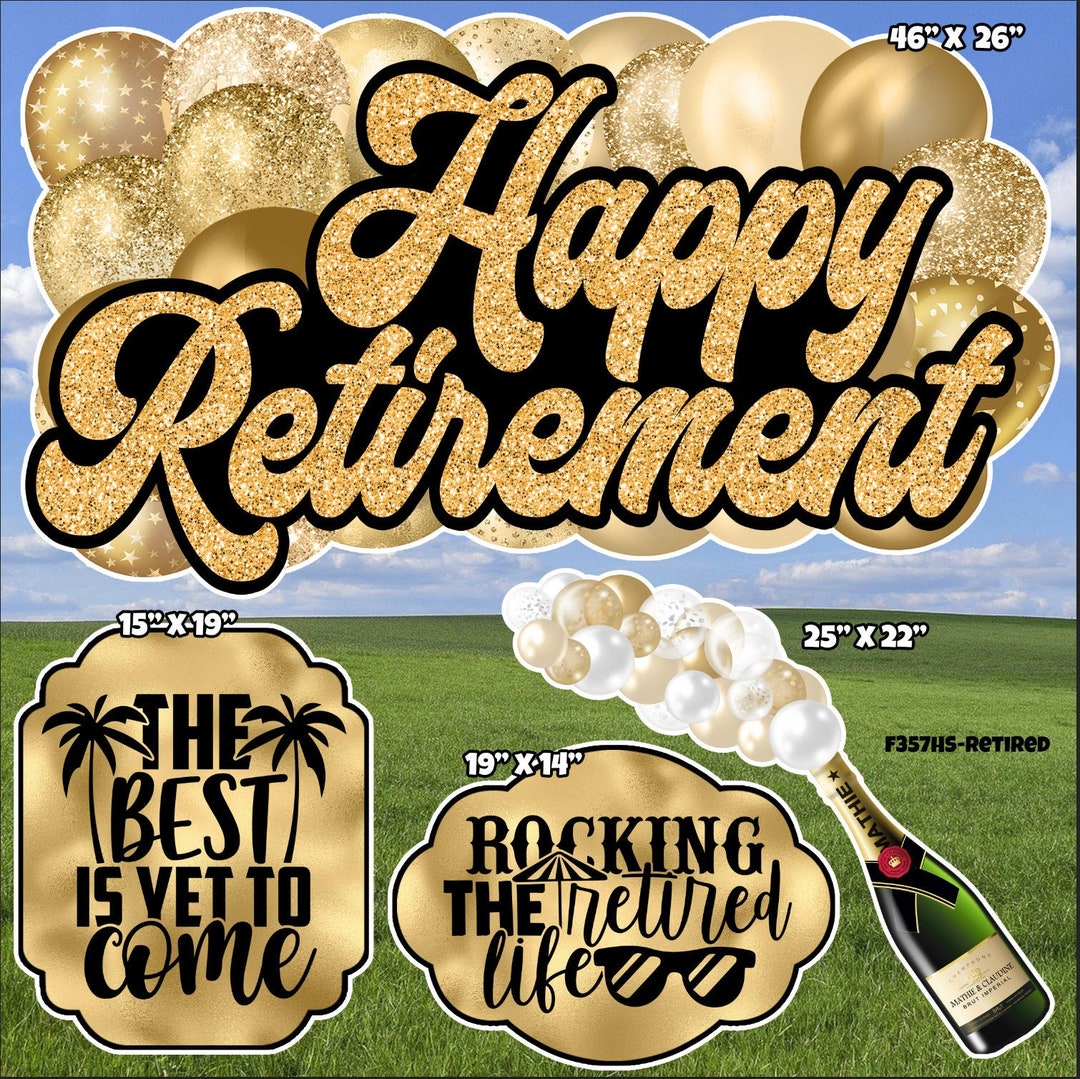 Happy Retirement Sign and Flair Gold Yard Cards (F357HS) - Etsy