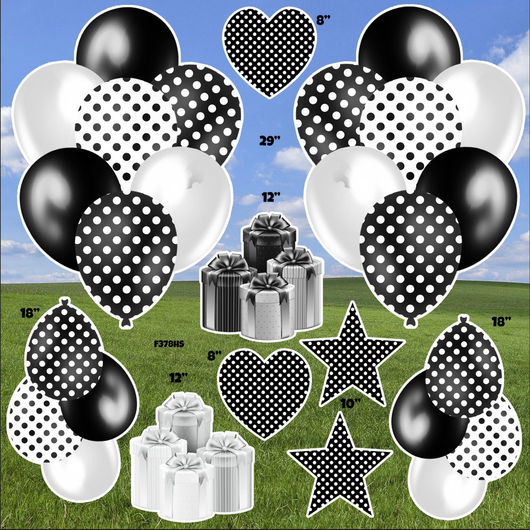 Black and White Polka Dot Flair & Balloons Yard Cards (F378HS) - Etsy