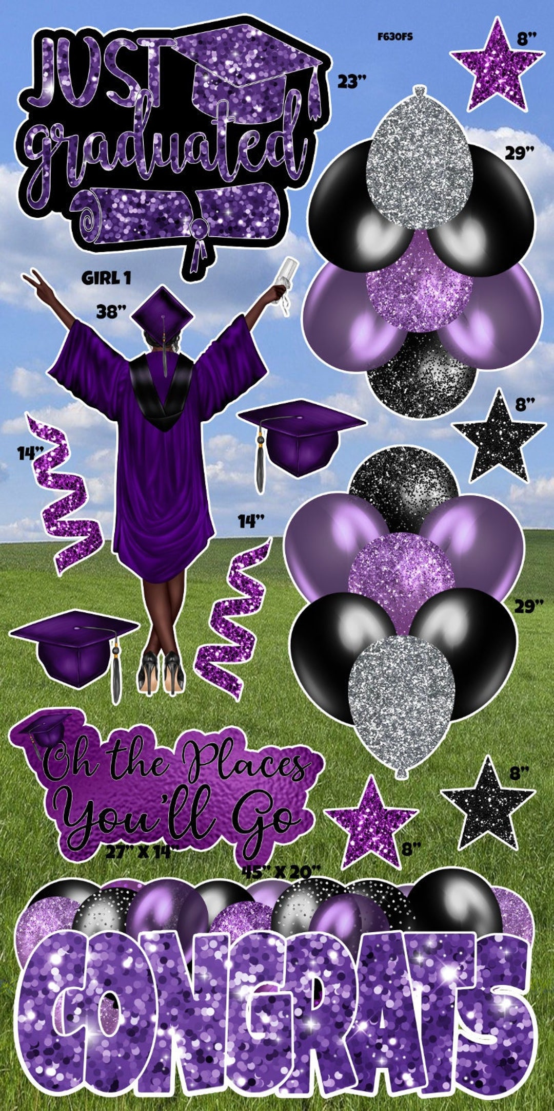 Graduation Purple & Black Graduate With CONGRATS Flair Yard Cards - Etsy