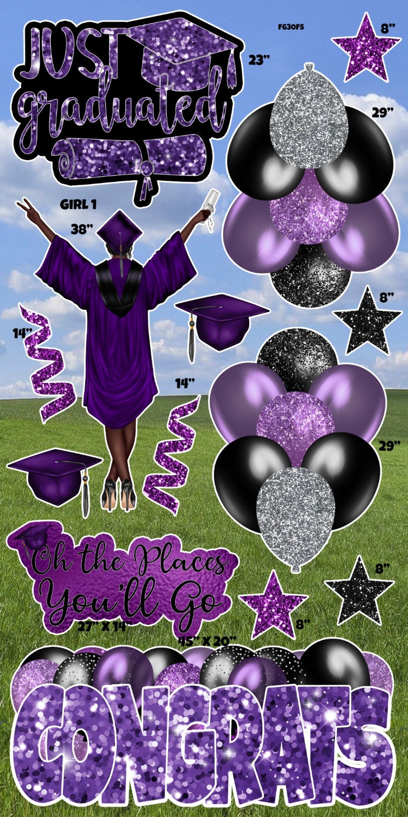 Graduation Purple & Black Graduate With CONGRATS Flair Yard | Etsy