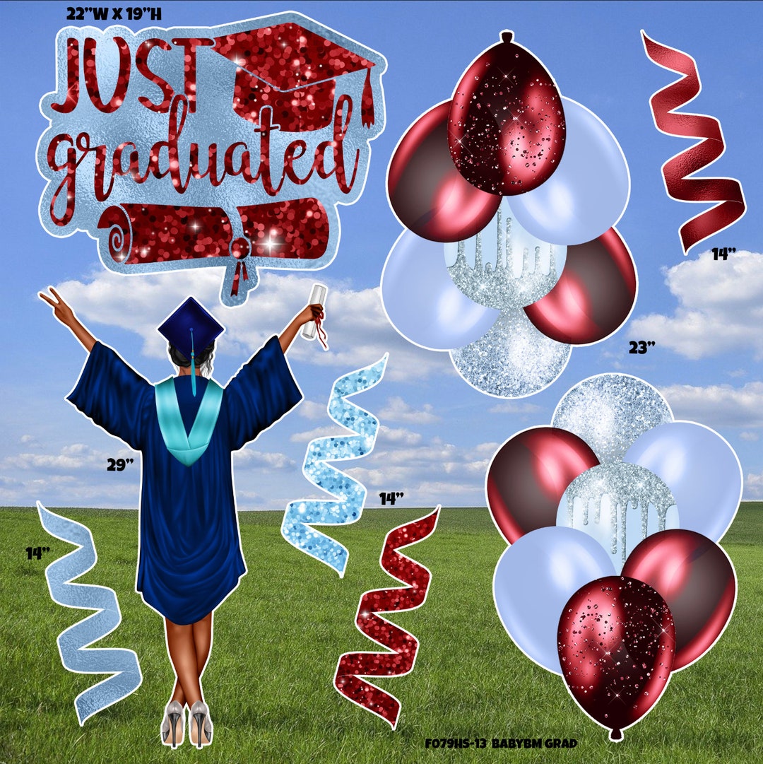 Graduation Flair W/ Graduate Half Sheet Baby Blue & Maroon Yard Cards ...