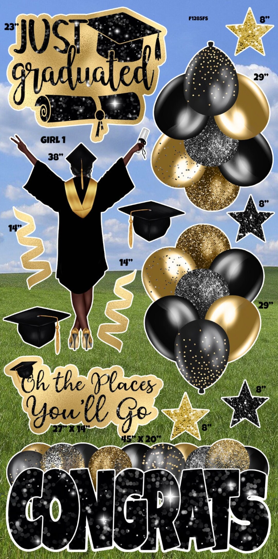 Graduation Black & Gold CONGRATS Flair Girl or Boy Yard Cards - Etsy