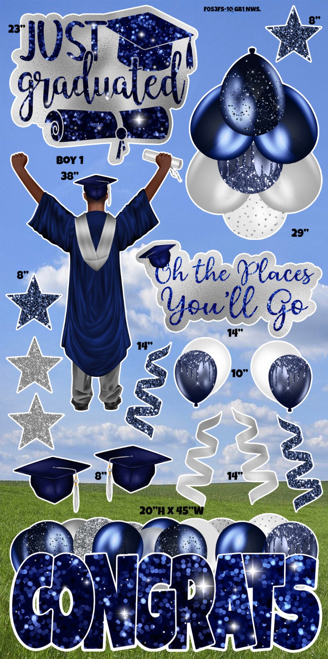 Graduation Flair With Graduate Girl or Boy Navy, White & Silver Flair ...