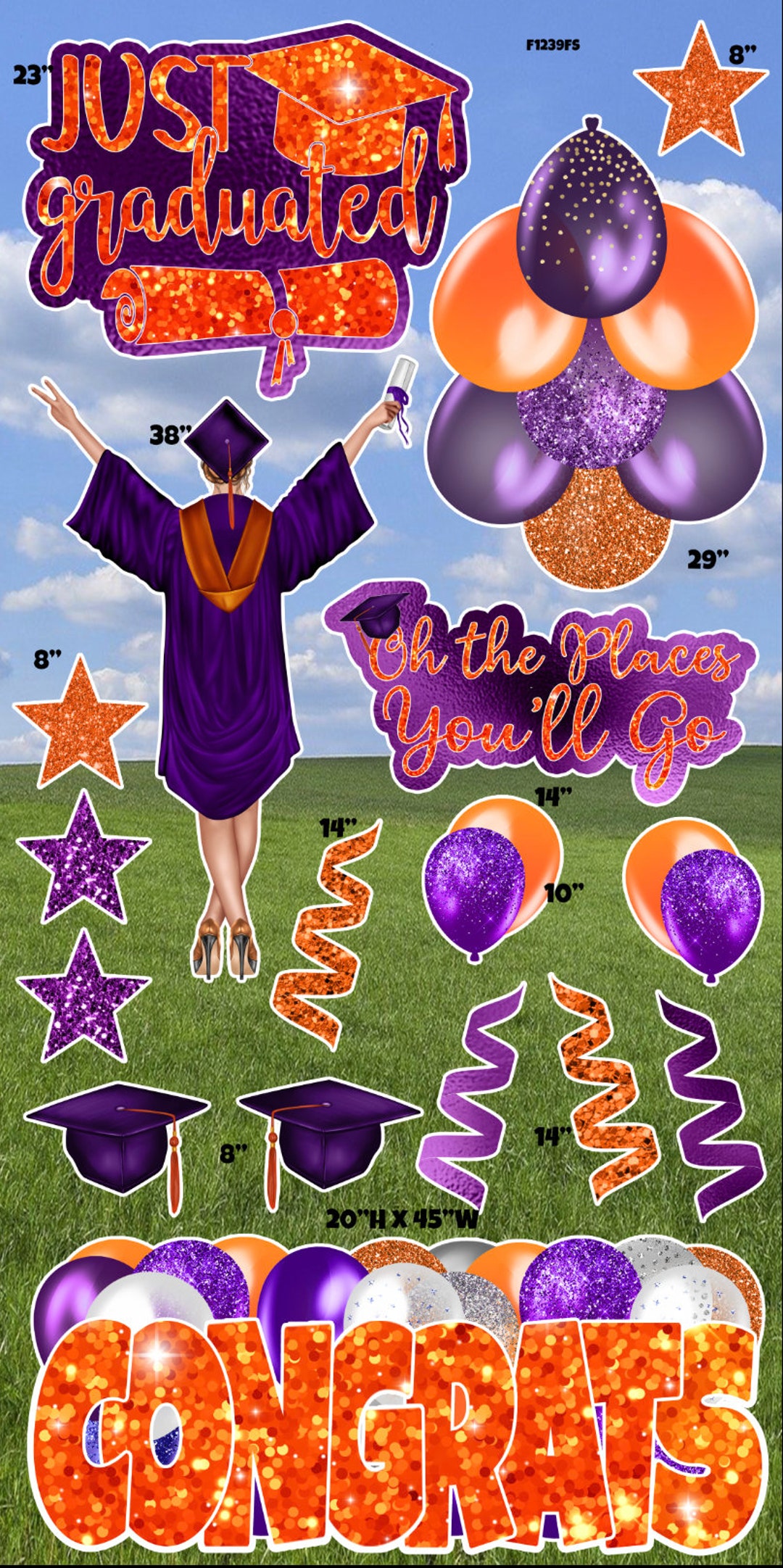 Graduation Purple & Orange CONGRATS Flair Yard Cards - Etsy