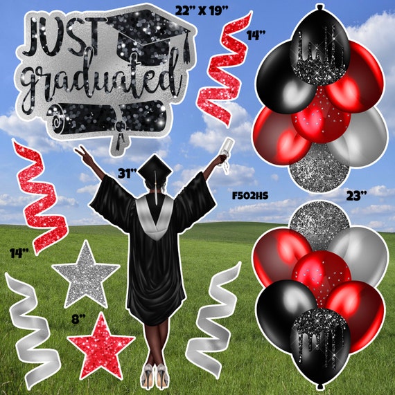 Graduation Flair W/ Graduate Half Sheet Red Black & Silver - Etsy