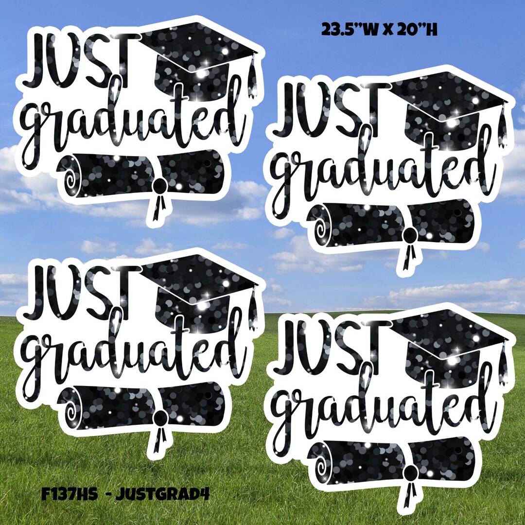 4 Just Graduated Signs Glitter Sequins & White Half Sheet Yard Cards - Etsy