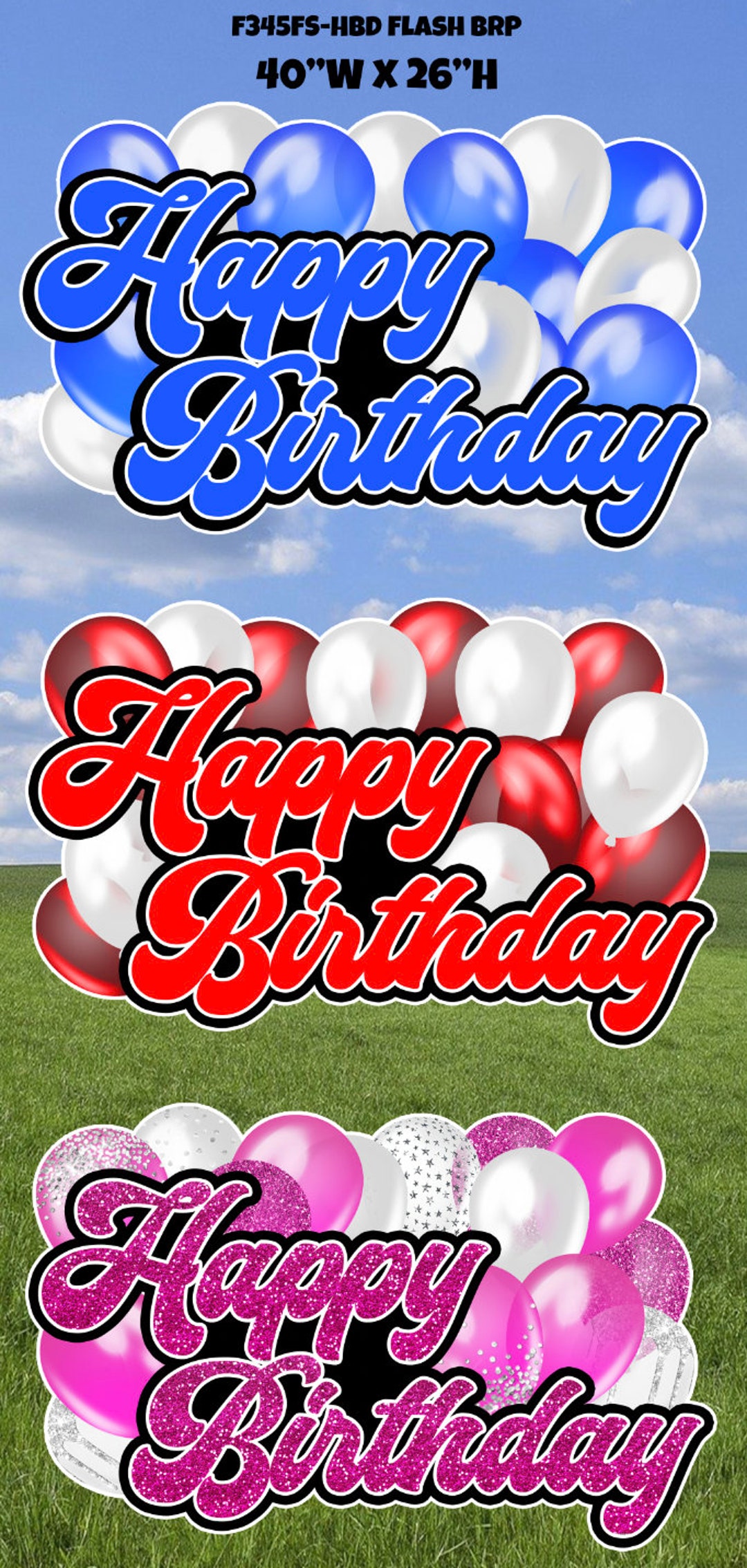 HBD Sign Blue, Red, Pink & White Yard Card (F345FS) - Etsy