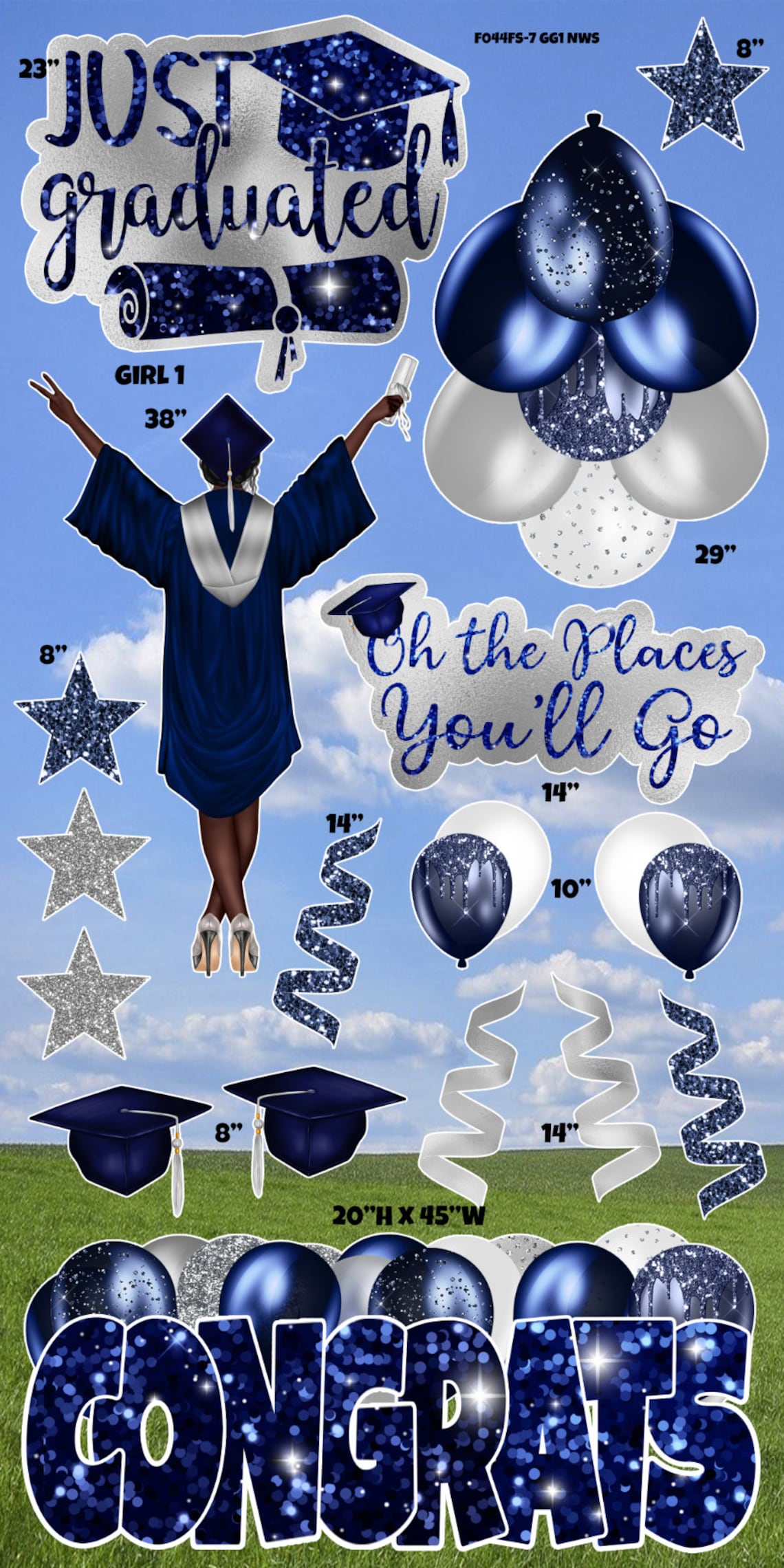 Graduation Flair With Graduate Girl or Boy Navy, White & Silver Flair ...