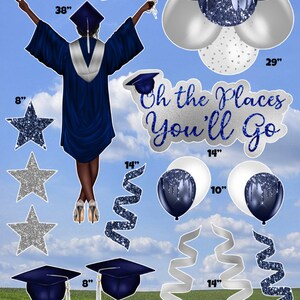 Graduation Flair With Graduate Girl or Boy Navy, White & Silver Flair ...
