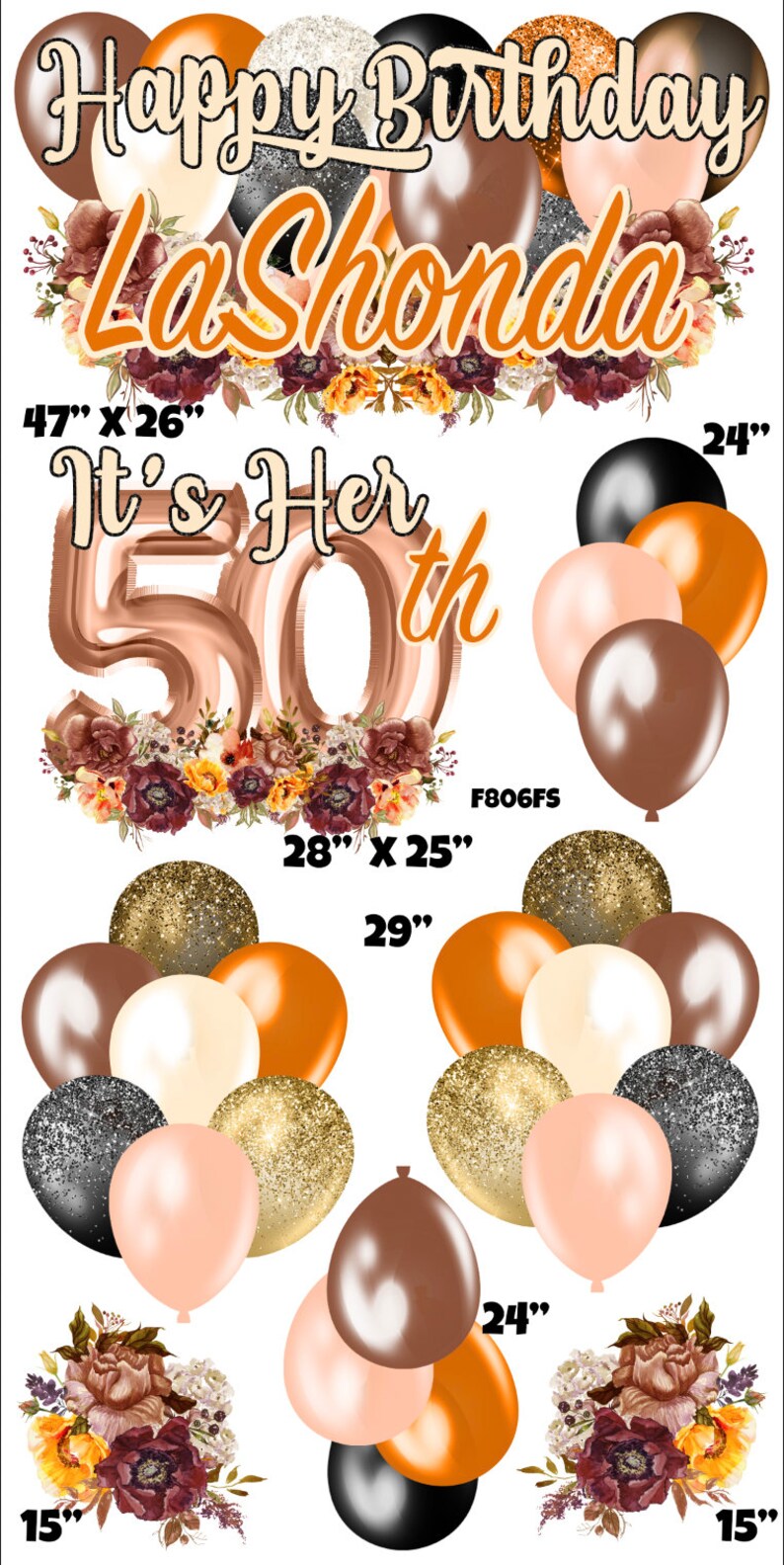 Boho Floral Happy Birthday Sign & Balloons Set Customizable Yard Cards ...