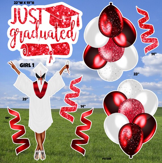 Graduation Flair W/ Graduate Half Sheet White & Red Yard Cards - Etsy