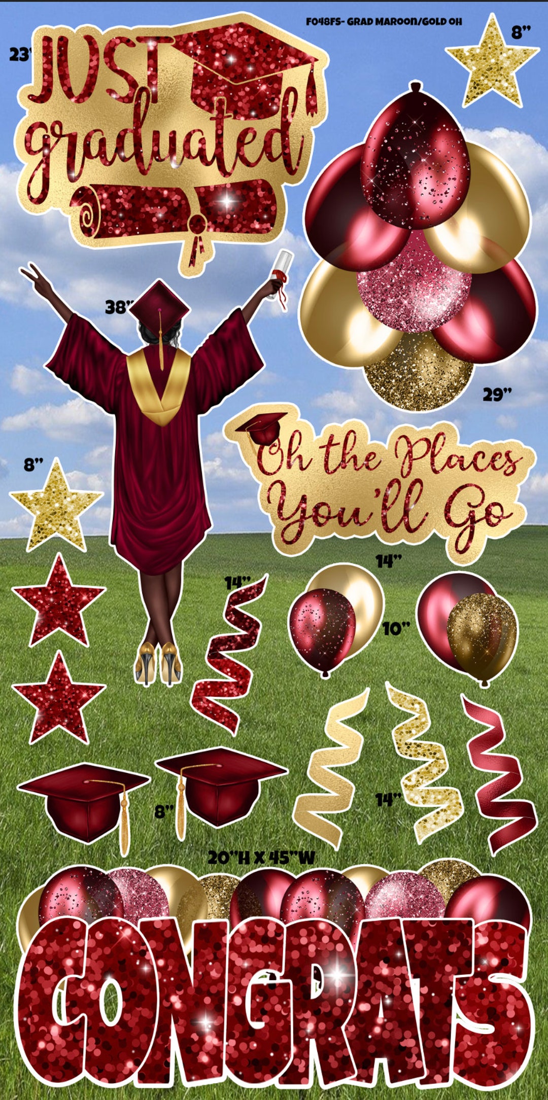 Graduation Maroon & Gold CONGRATS Boy or Girl Flair Yard Cards - Etsy