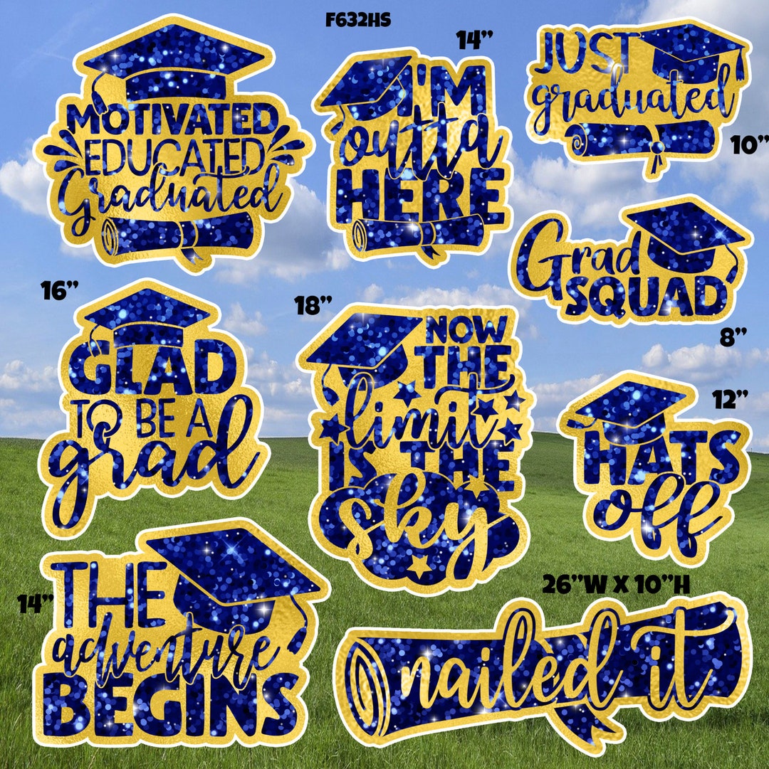 Graduation Signs Navy Blue Glitter Sequin or Solid & Gold Half Sheet ...