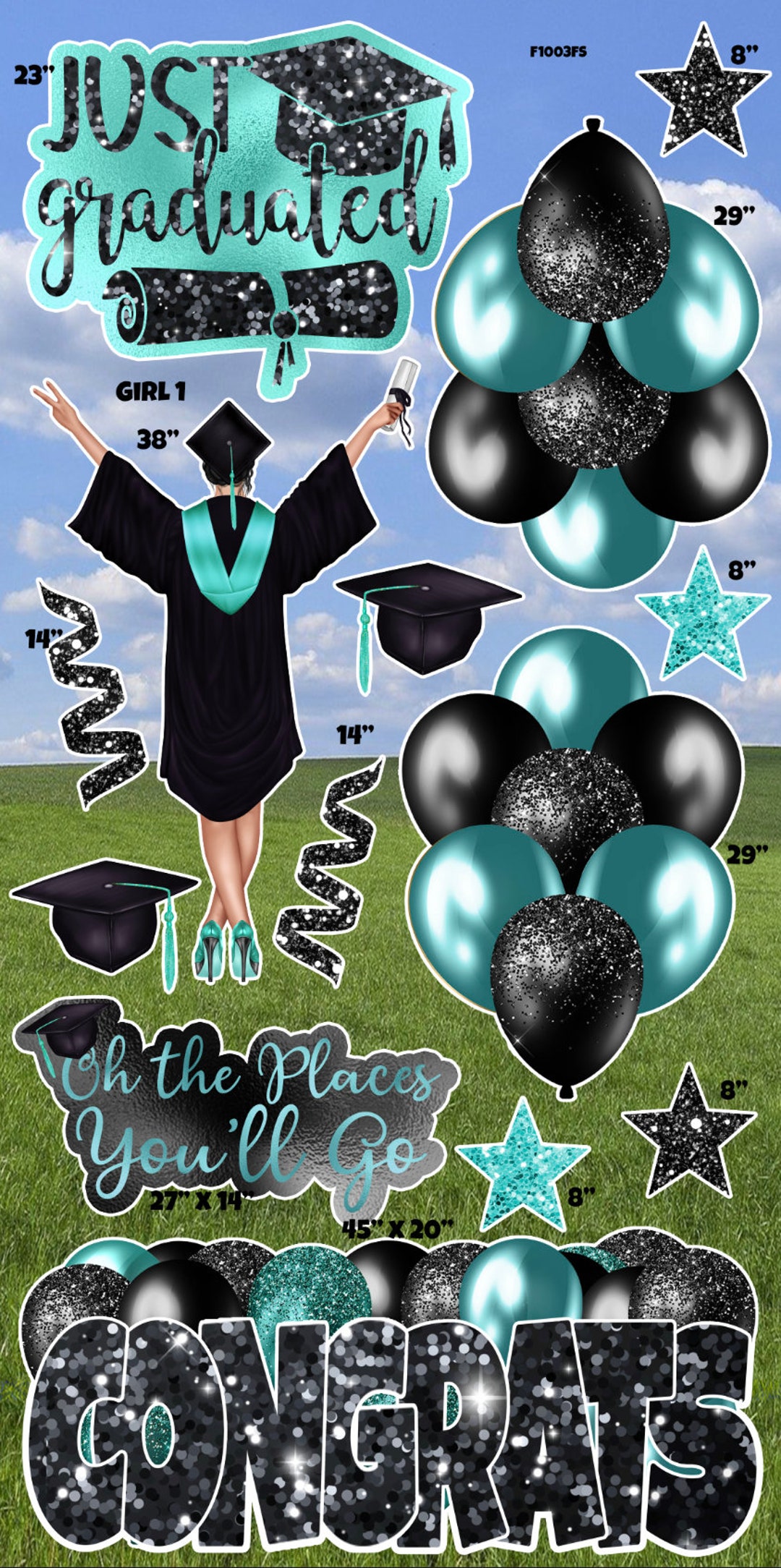 Graduation Black & Teal CONGRATS Flair Yard Cards - Etsy