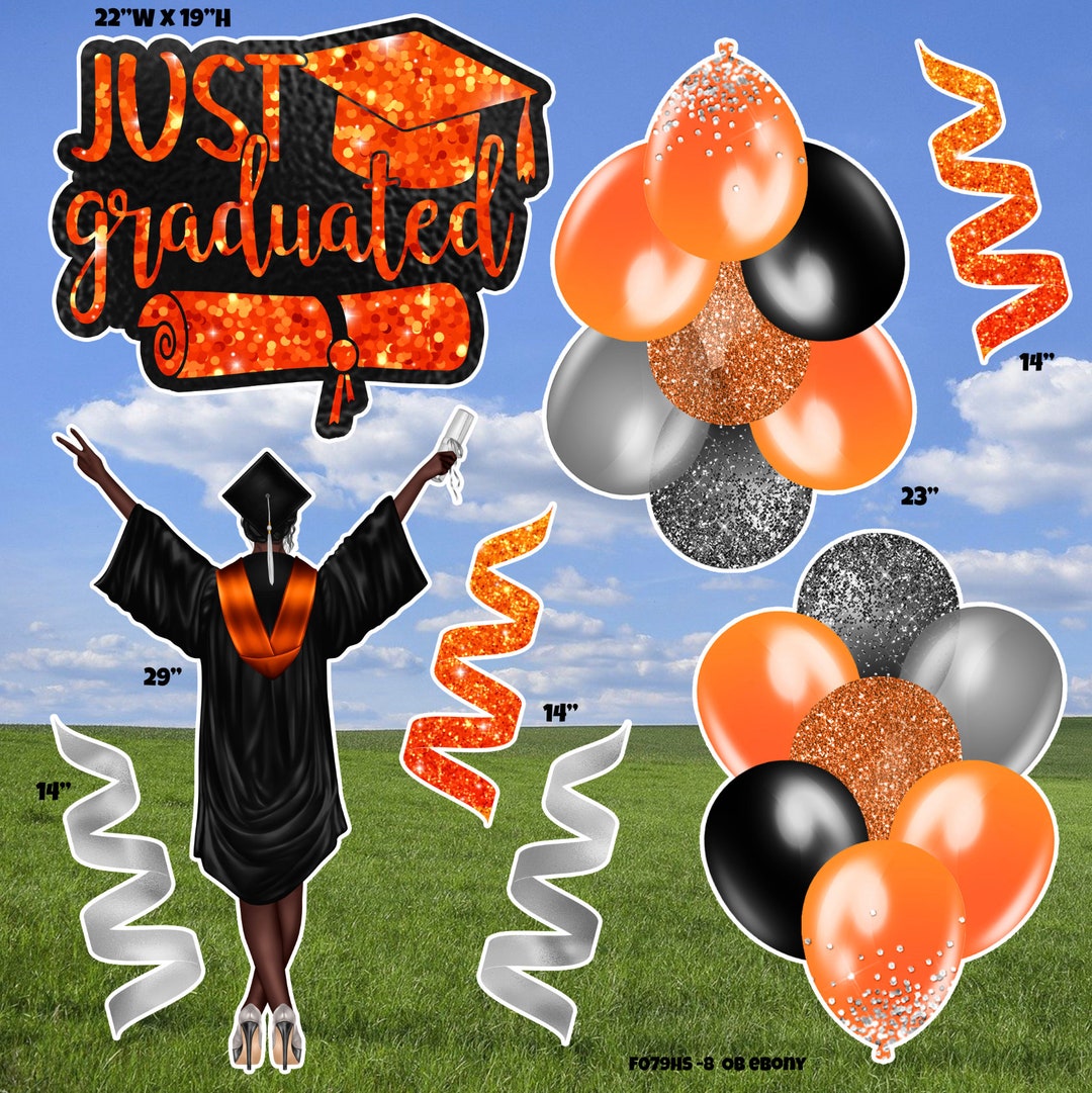 Graduation Flair W/ Graduate Half Sheet Orange & Black Yard Cards - Etsy