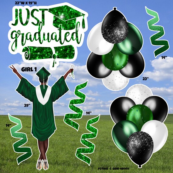 Graduation Flair W/ Graduate Half Sheet Green Black & White - Etsy