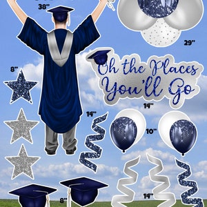 Graduation Flair With Graduate Girl or Boy Navy, White & Silver Flair ...