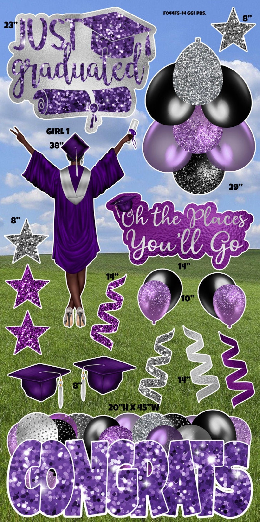 Graduation Light Purple Black & Silver CONGRATS Flair Yard Cards - Etsy