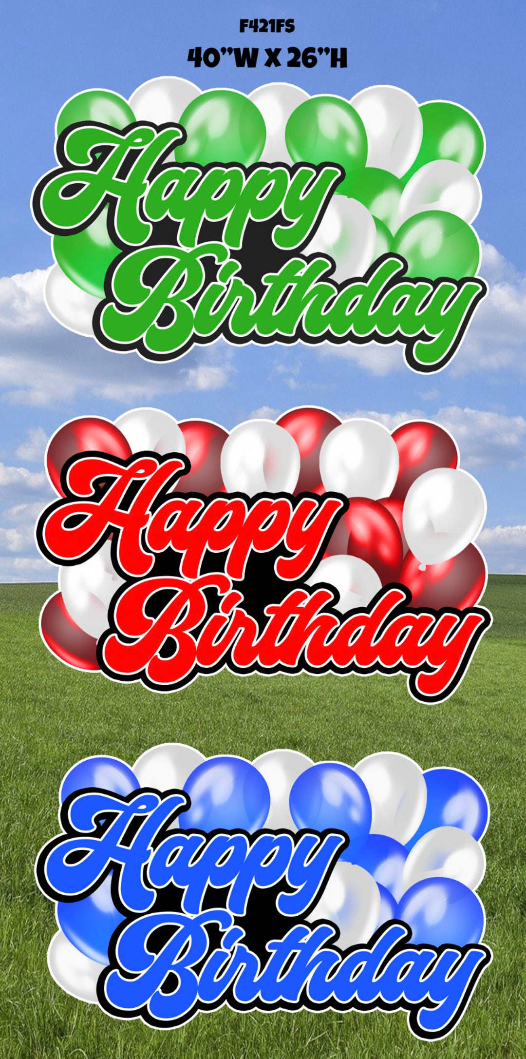 HBD Sign Blue, Red, Green & White Yard Card (F421FS) - Etsy