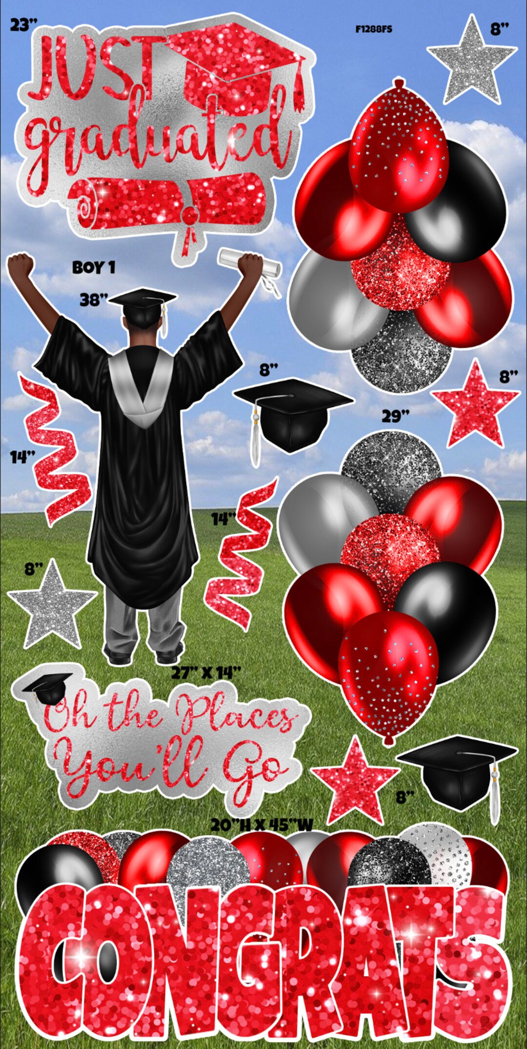 Graduation Red/black/silver CONGRATS Flair Yard Cards Boy or Girl ...