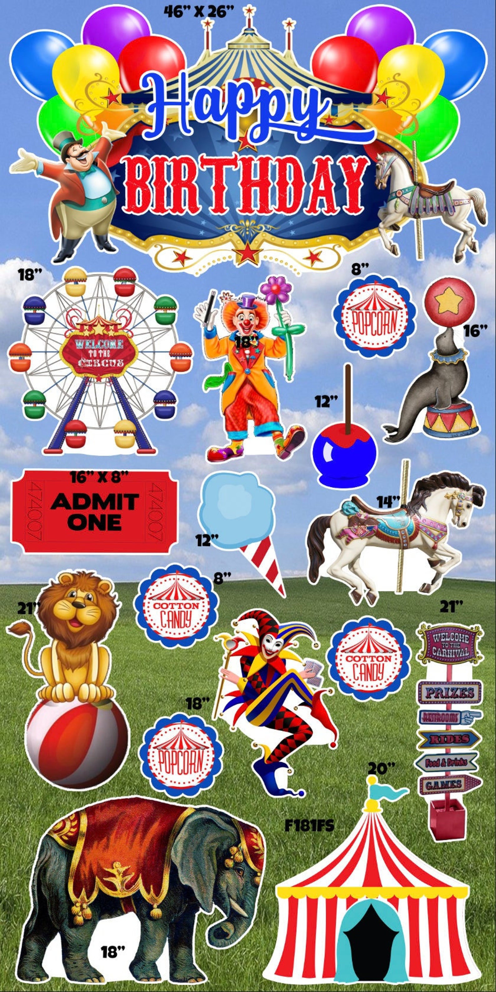 Happy Birthday Carnival/circus Sign & Flair Yard Cards (F181FS) - Etsy