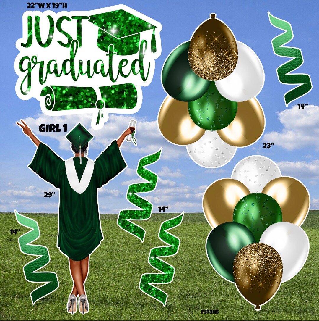 Graduation Flair W/ Graduate Green Gold & White Yard Cards - Etsy